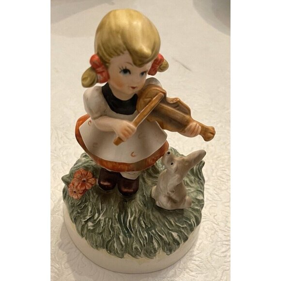 Lefton | Art | Vintage Lefton Music Box Girl With Violin Puppy Dog 6 ...